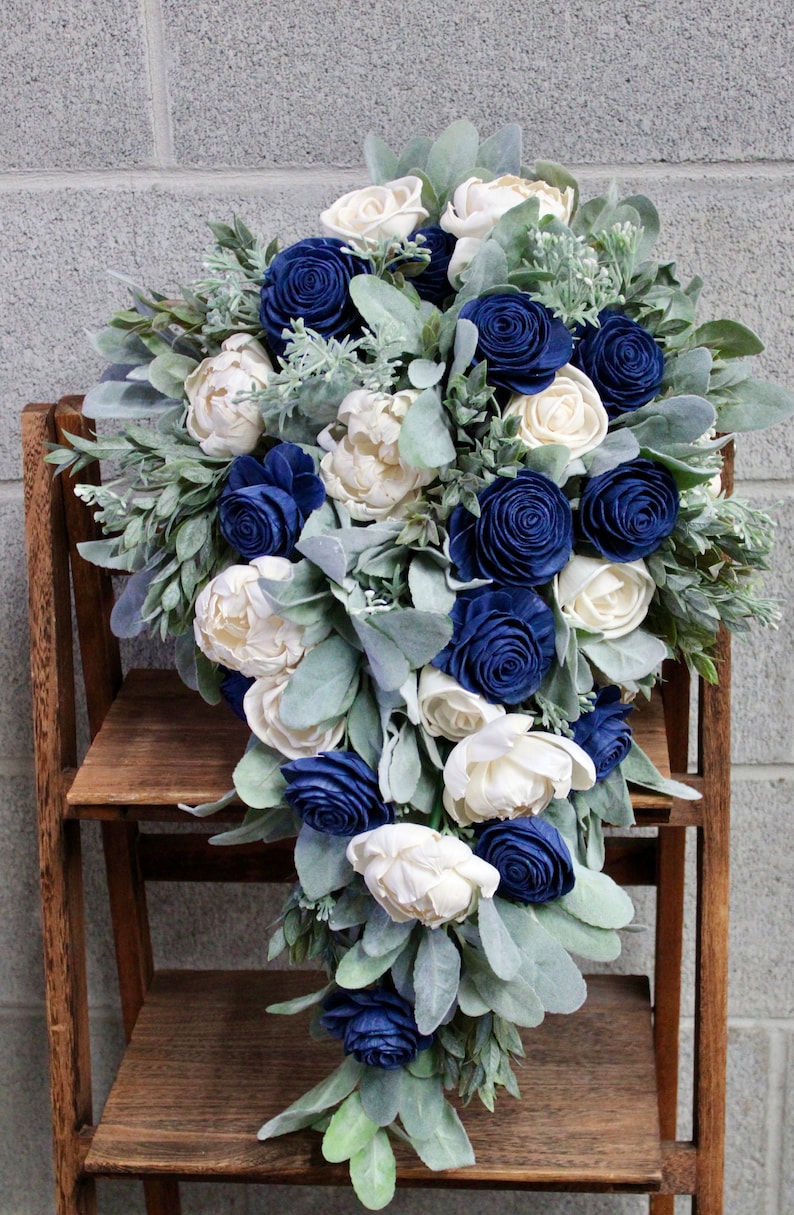 Navy Blue Wedding Bouquet Navy and White Bouquet for Wedding - Etsy