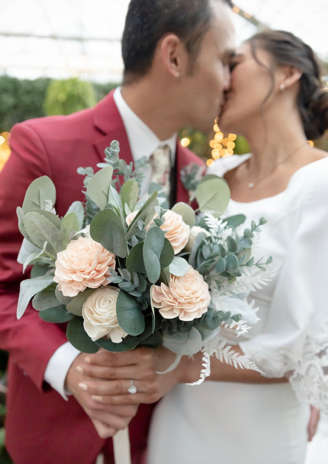 Light Pink Wedding Bouquet, Pink and White Flowers, Roses and Dahlia ...