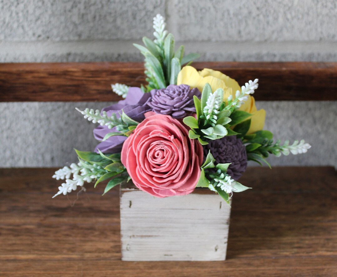 Pastel Flowers, Mini Wooden Box Floral Arrangement, Easter Table Floral ...