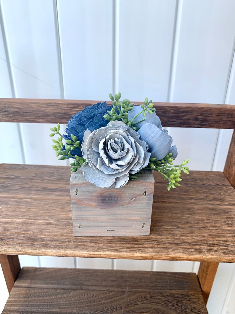 Blue Flowers Mini Wooden Box Floral Arrangement Sorry for - Etsy
