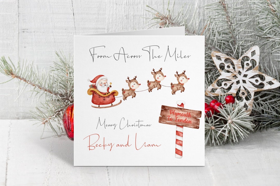 Personalized Long Distance Christmas Card: Santa and Reindeer - Etsy