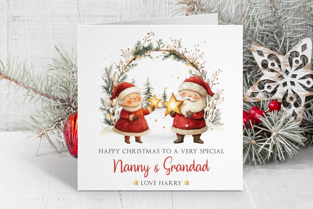 Personalised Nanny and Grandad Christmas Card ~ Grandparents Christmas ...