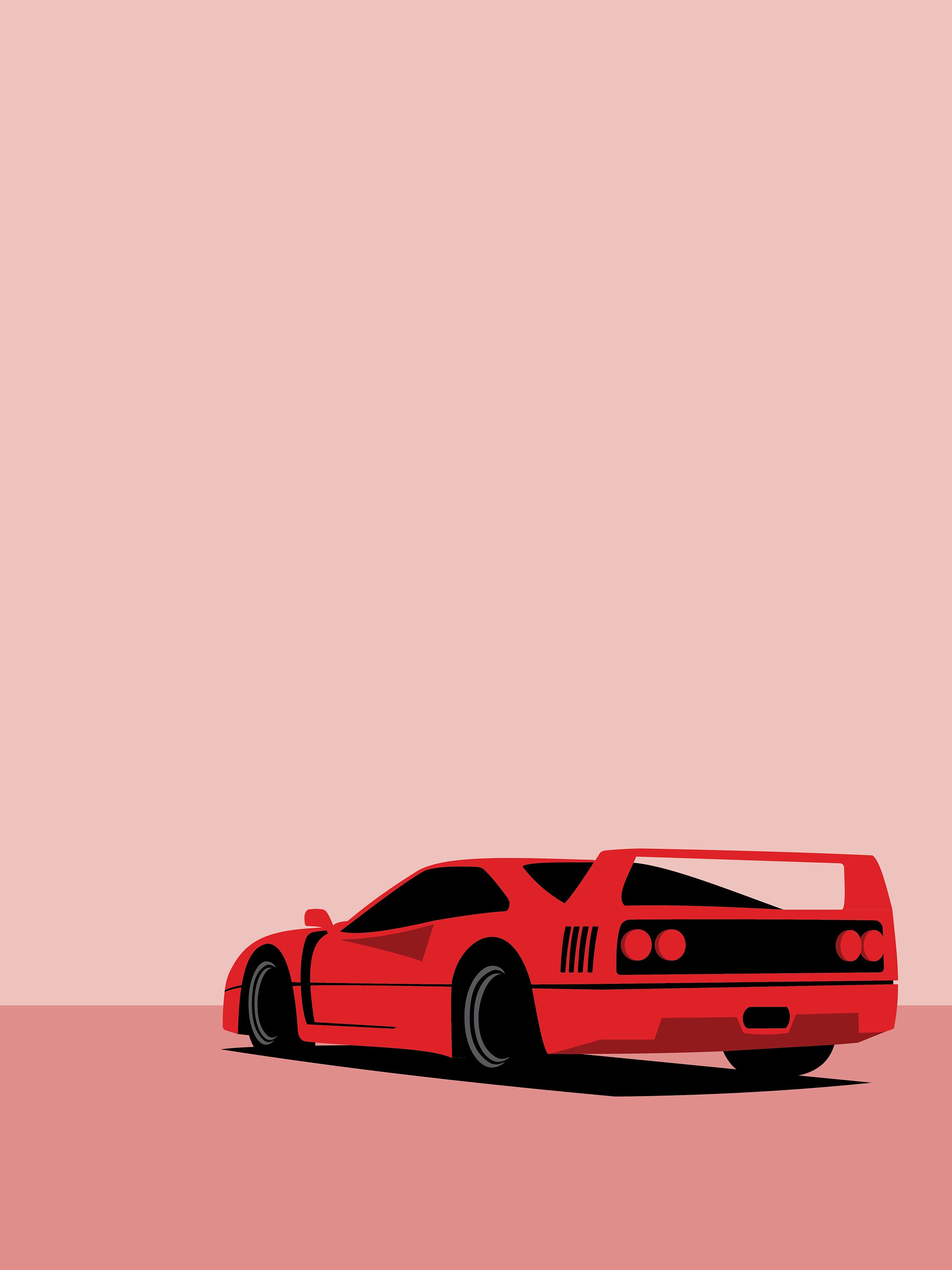 Ferrari F40 Print | Supersport Cars Concept Poster | Minimal Colorful ...