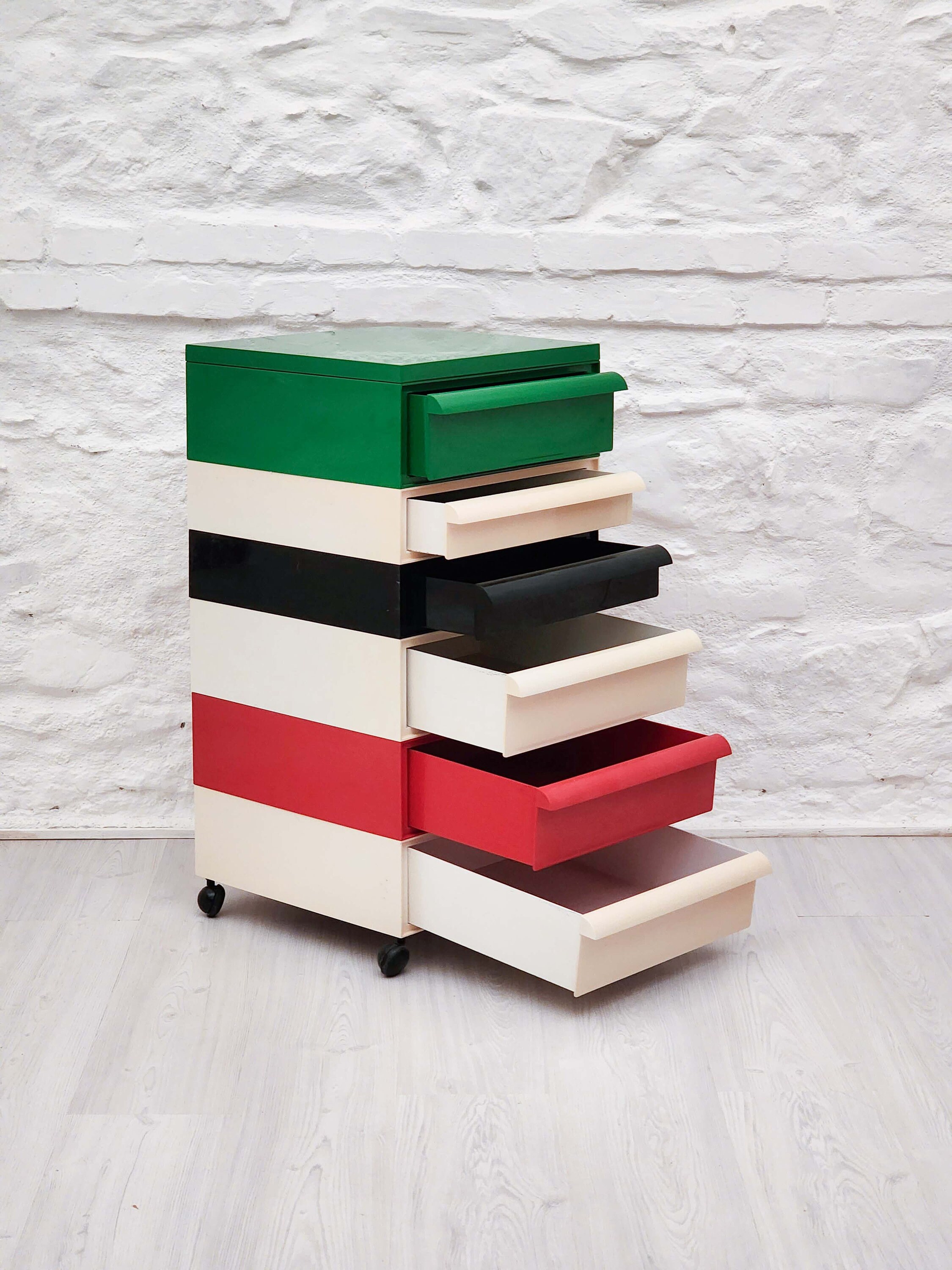 Plastic Stacking Drawers in Red, White, Black & Green by Simon Fussell ...