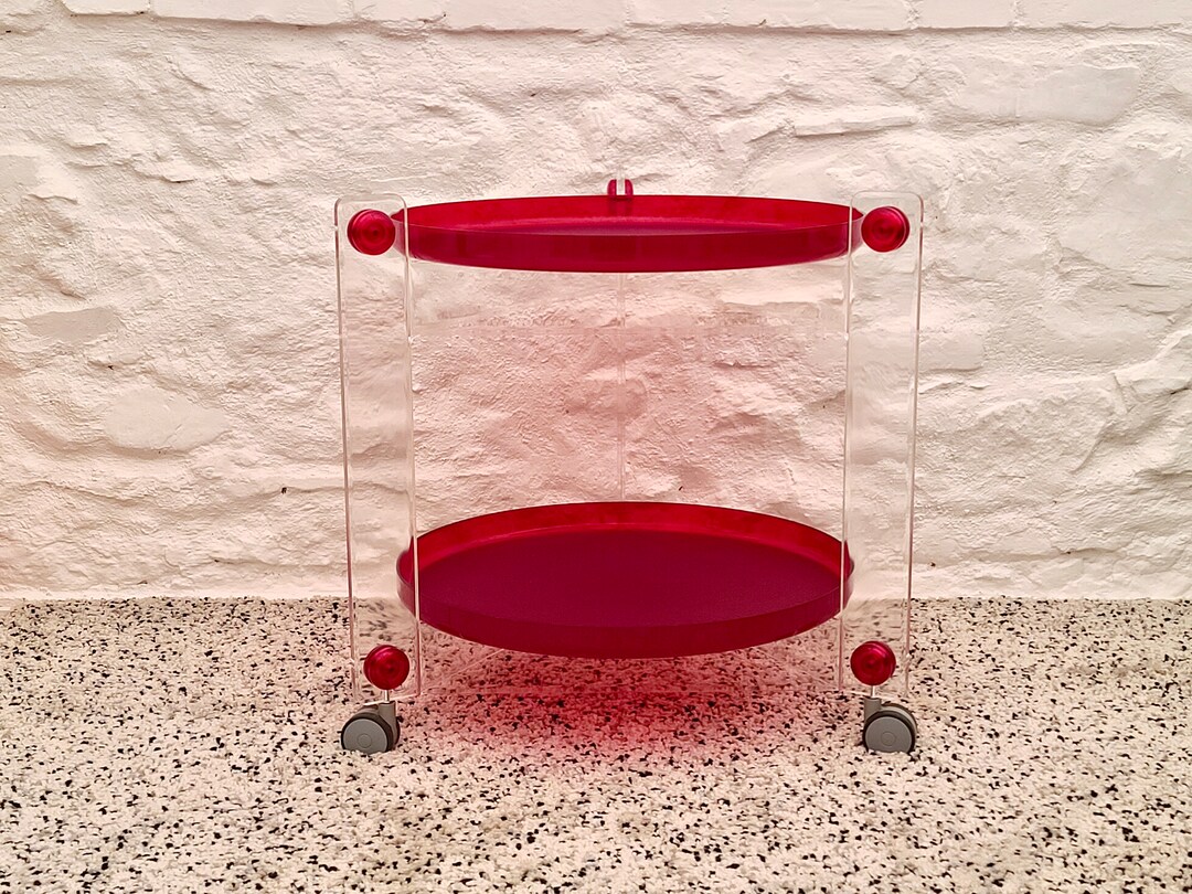 Bar Cart Drinks Trolley Table in Red & Clear by Luigi Massoni for ...