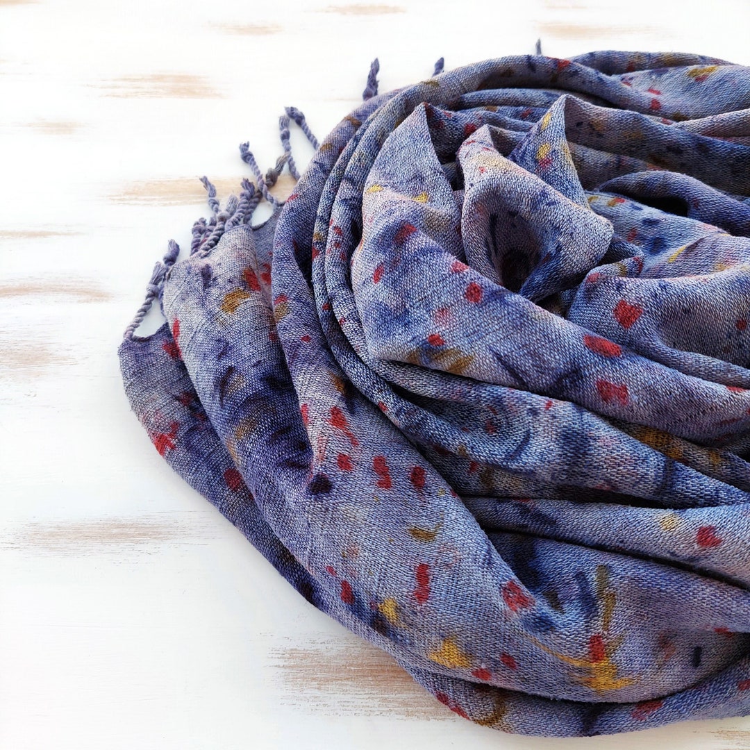 Raw Silk Pashmina Shawl, Eri Silk Handwoven Scarf Plant Dyed, Oversized ...