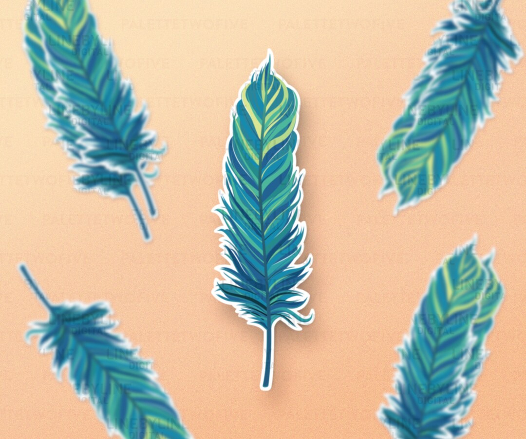 Feather Sticker, Pretty Feather Sticker, Blue Feather Sticker, Feather ...