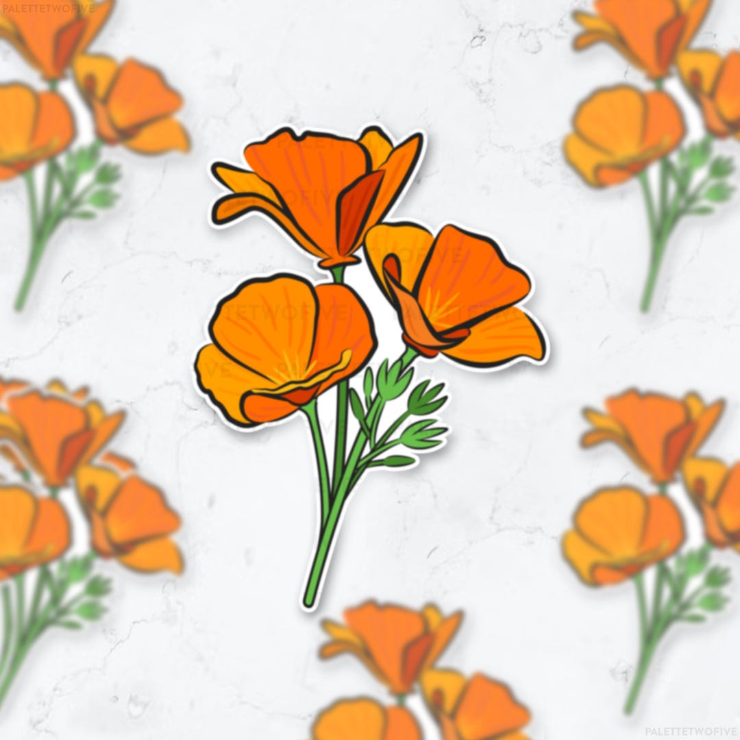 Poppy Sticker, California Poppy Sticker, Golden Poppy State Flower ...