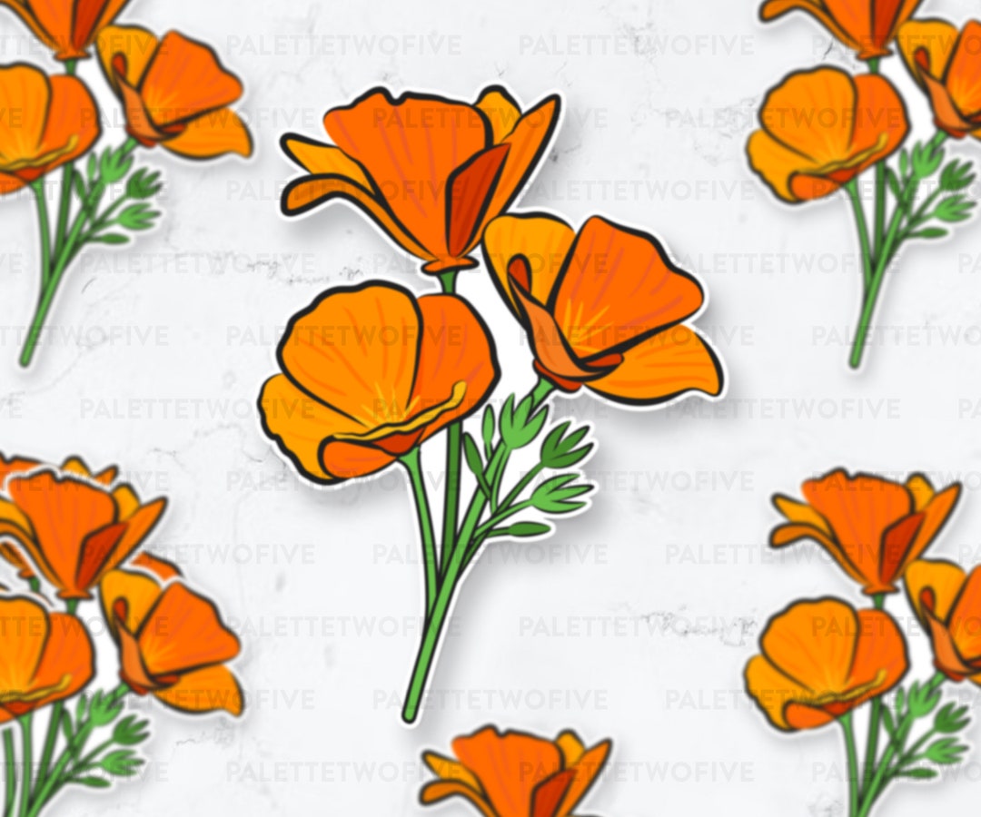 Poppy Sticker, California Poppy Sticker, Golden Poppy State Flower ...