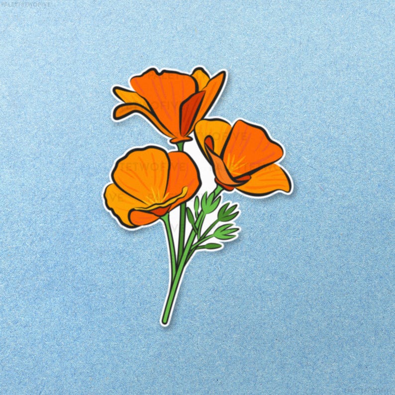 Poppy Sticker, California Poppy Sticker, Golden Poppy State Flower ...