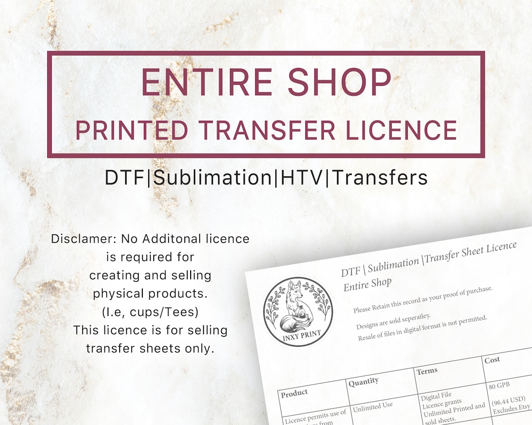 Printed Transfer Licence ENTIRE SHOP | Dtf Transfers, Sublimation, HTV ...