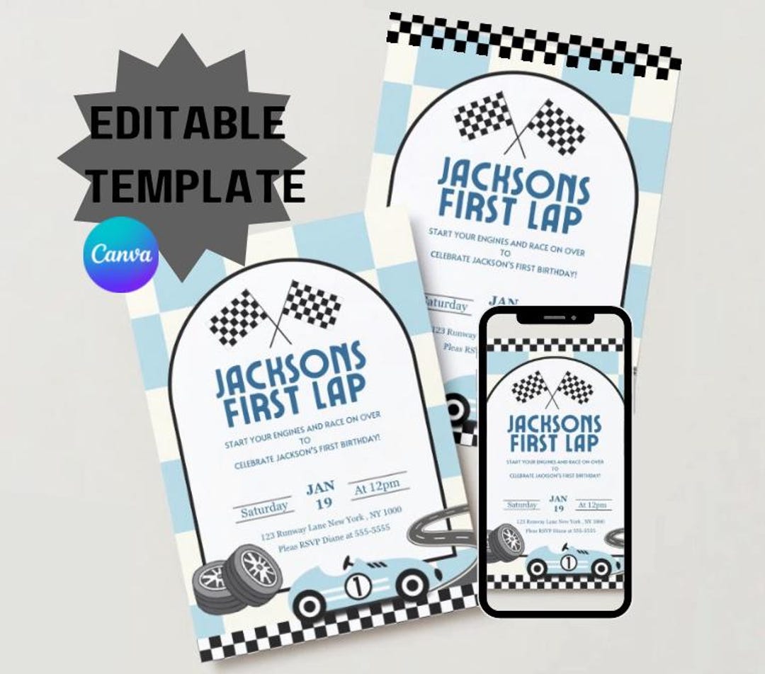 First Lap Birthday Invite Template / Car Birthday/ Racing Birthday ...