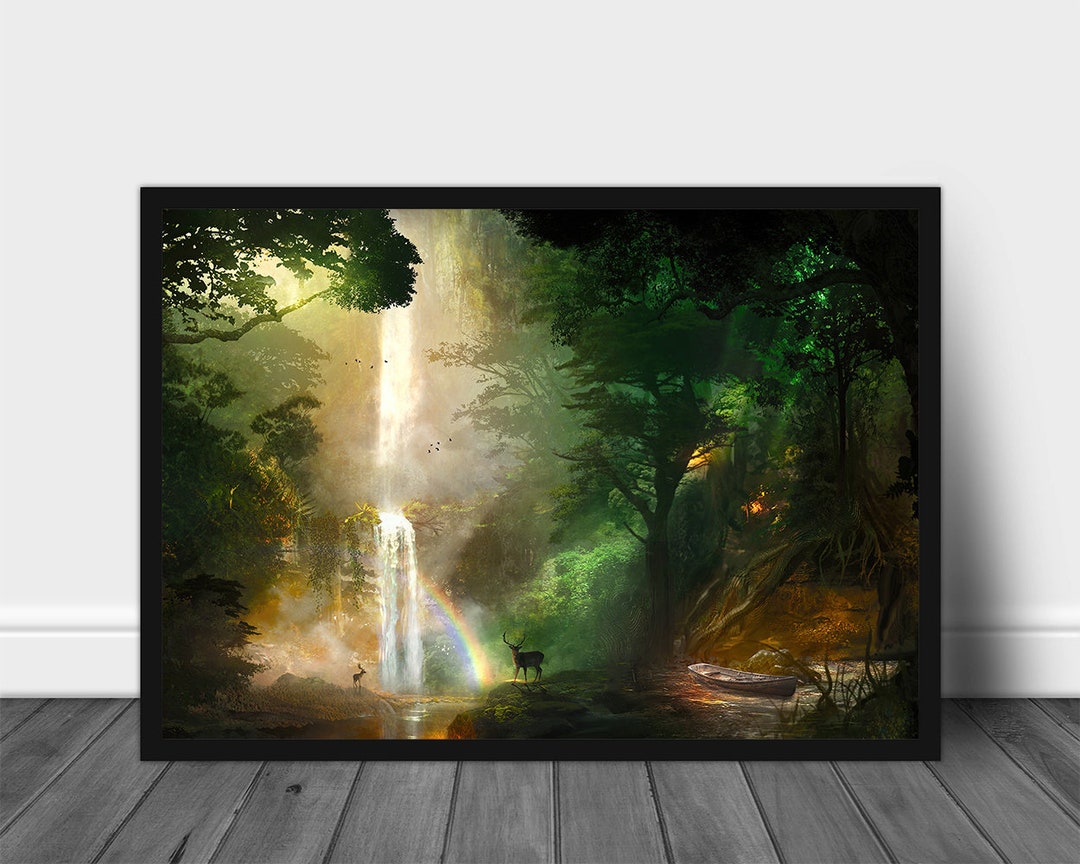 Waterfall Wall Art, Landscape, Scenery, Foggy Forest Art Decor, Extra ...