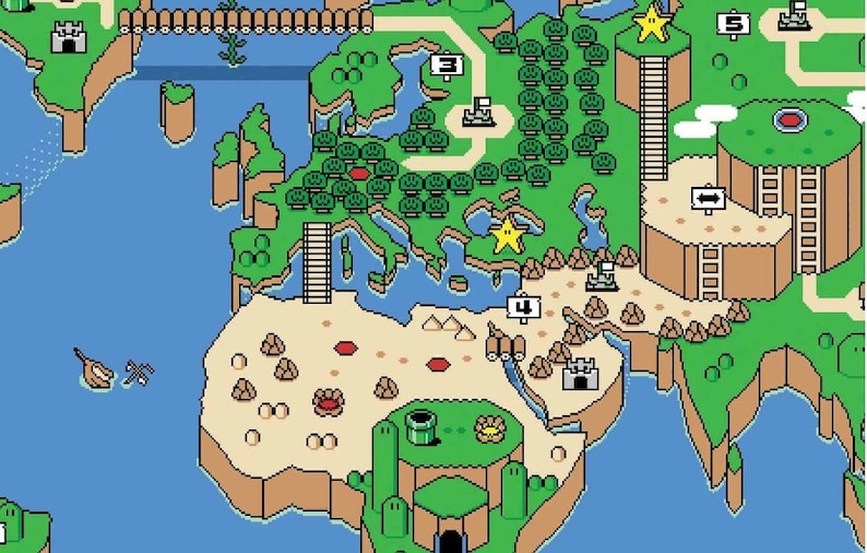 Super Mario World Map Super Mario World Map Poster Mario | Etsy