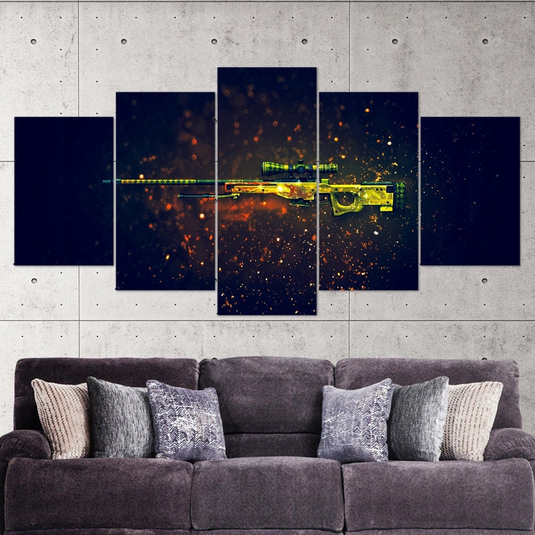 CSGO Awp Dragon Lore Sniper Rifle, 5 Piece Canvas Wall Art, Counter ...