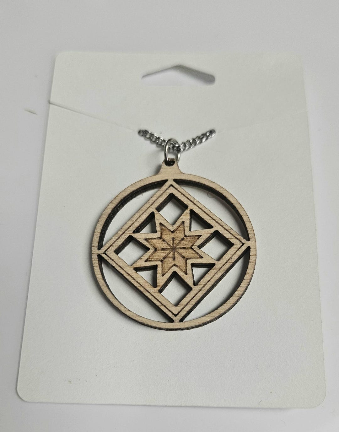 Birch Wood Quilt Pattern Necklace: Stainless Steel Chain - Etsy