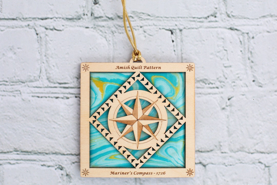 Mariner's Compass Quilt Ornament: Batik Fabric, Wooden Quilter Gift - Etsy