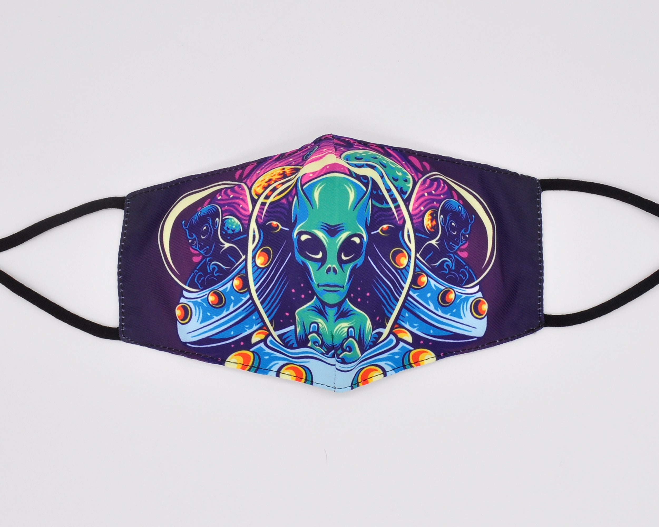 3 Layers Kids Size Green Alien Face Mask Purple & Green | Etsy