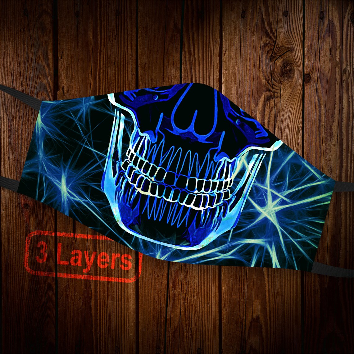 3 Layered Blue Skull Mask Spooky Skeleton Face Mask Neon | Etsy