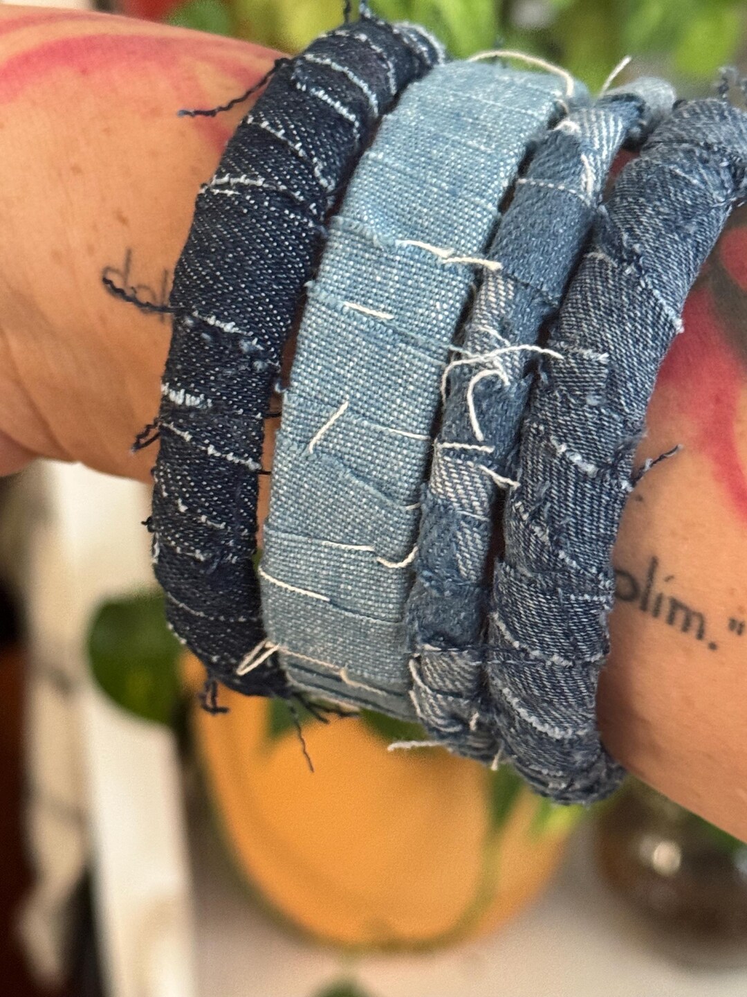 Upcycled Denim Bangle Bracelet – Handmade Eco-friendly Jewelry From ...
