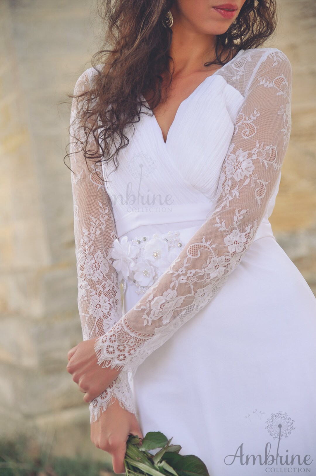 Romantic, Country, Country Boho Style Wedding Dress, Lace Long Sleeves ...