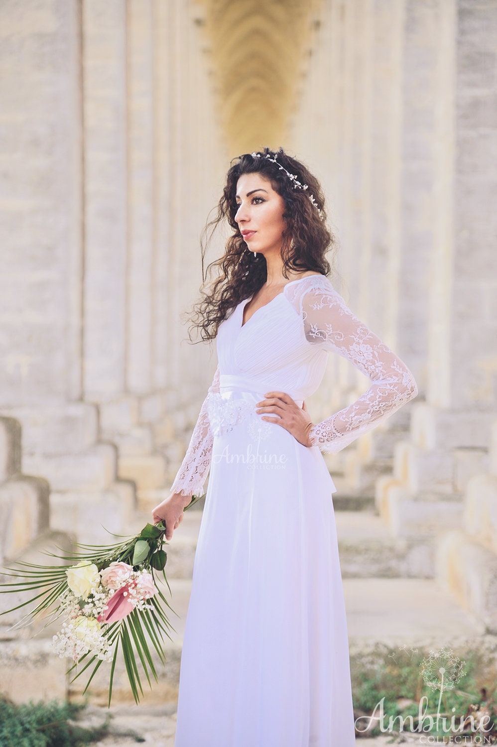 Romantic, Country, Country Boho Style Wedding Dress, Lace Long Sleeves ...