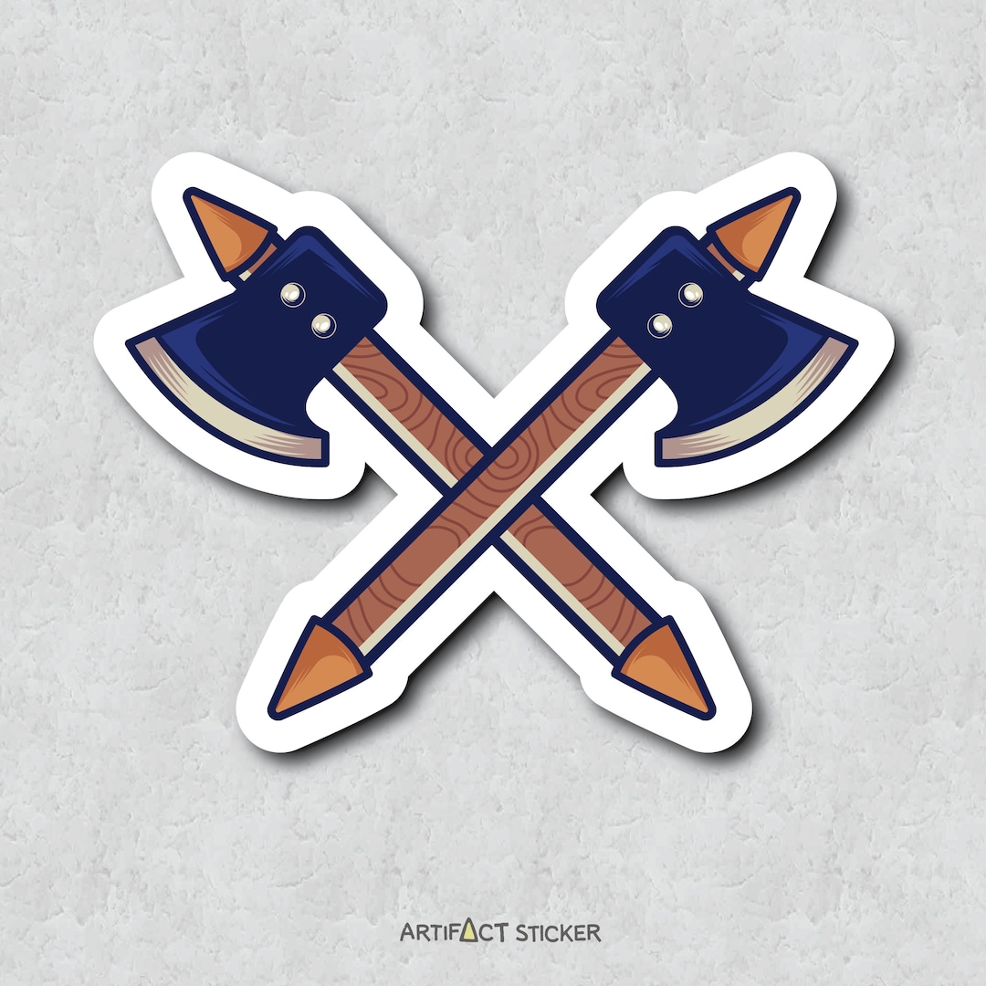 Dual Throwing Axes Sticker - Lumberjack Hand Axe Icons - Hand Drawn ...