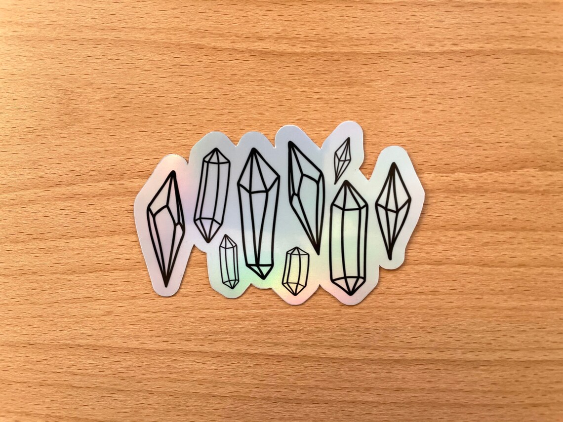 Holographic Alchemy Crystals Sticker - Minimal Line Drawing Gems ...