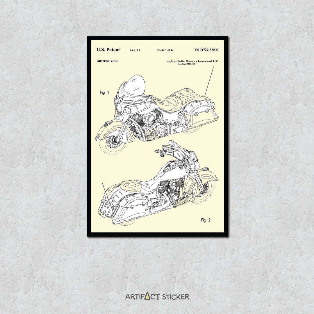 Vintage Style Motorcycle Sticker - Patent Replica Design - Water ...