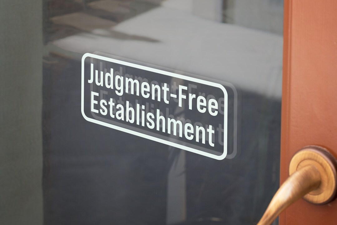 Judgment-free Establishment Window Decal Sign - Business Storefront ...