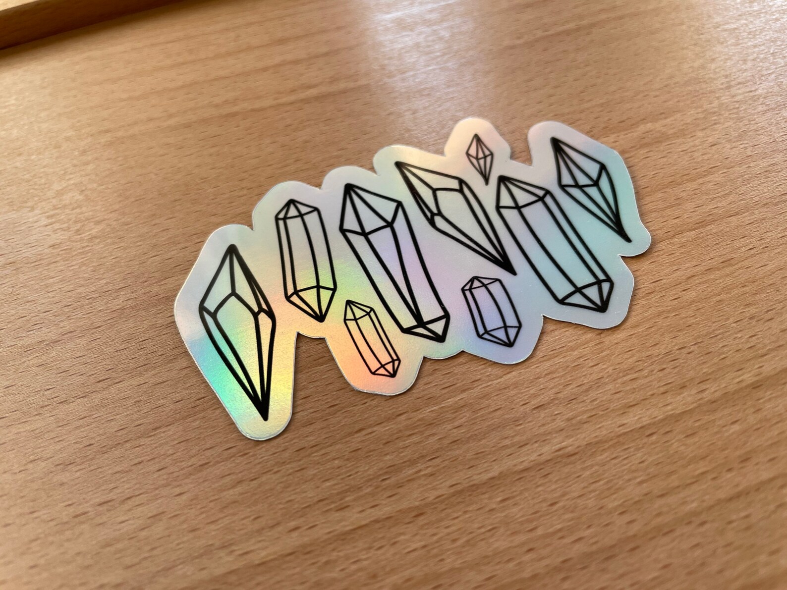 Holographic Alchemy Crystals Sticker - Minimal Line Drawing Gems ...