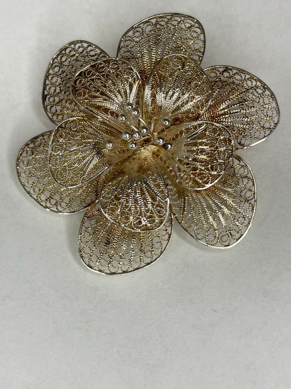 Vintage Italian Filigree Silver Flower Brooch, Signat… - Gem