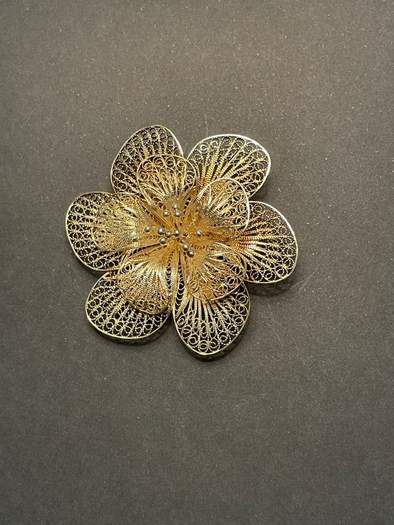 Vintage Italian Filigree Silver Flower Brooch, Signat… - Gem