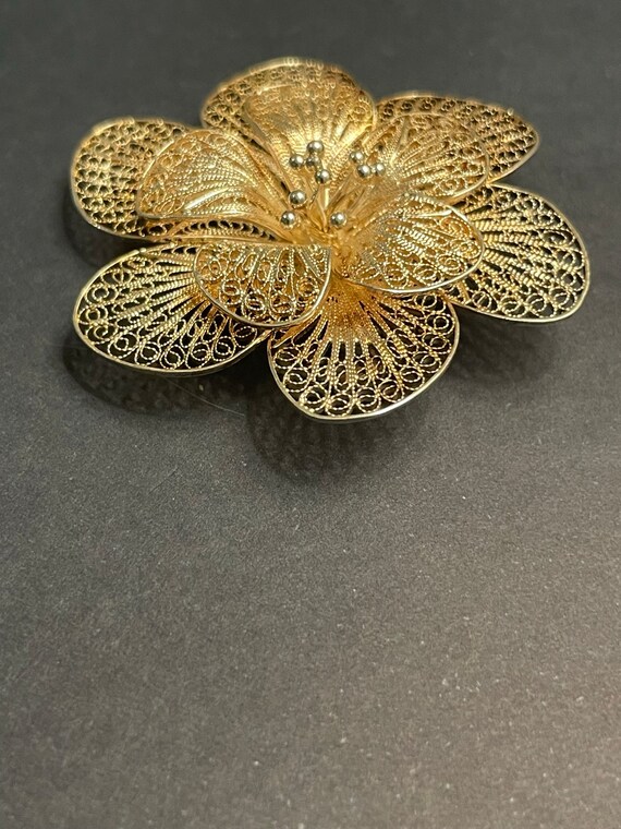 Vintage Italian Filigree Silver Flower Brooch, Signat… - Gem