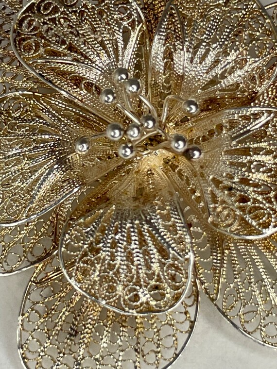 Vintage Italian Filigree Silver Flower Brooch, Signat… - Gem