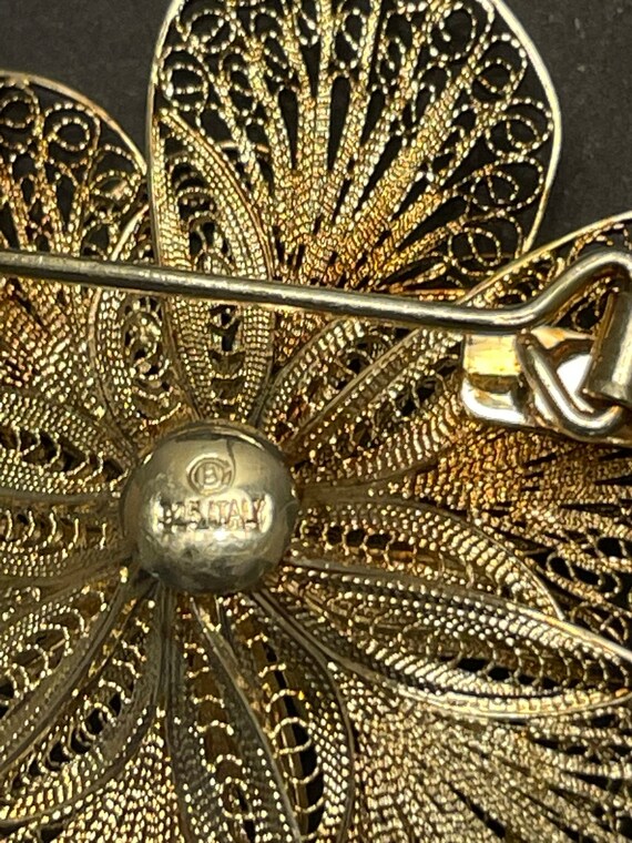 Vintage Italian Filigree Silver Flower Brooch, Signat… - Gem