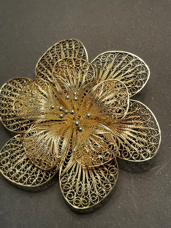 Vintage Italian Filigree Silver Flower Brooch, Signat… - Gem