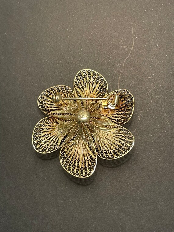 Vintage Italian Filigree Silver Flower Brooch, Signat… - Gem