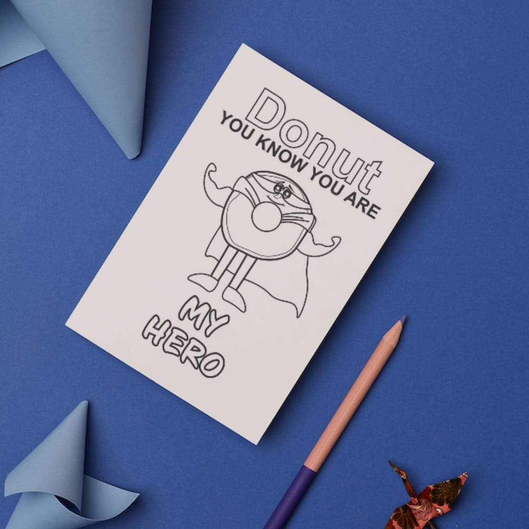 Father's Day Coloring Card - Donut Hero With Cape, Perfect From Child ...