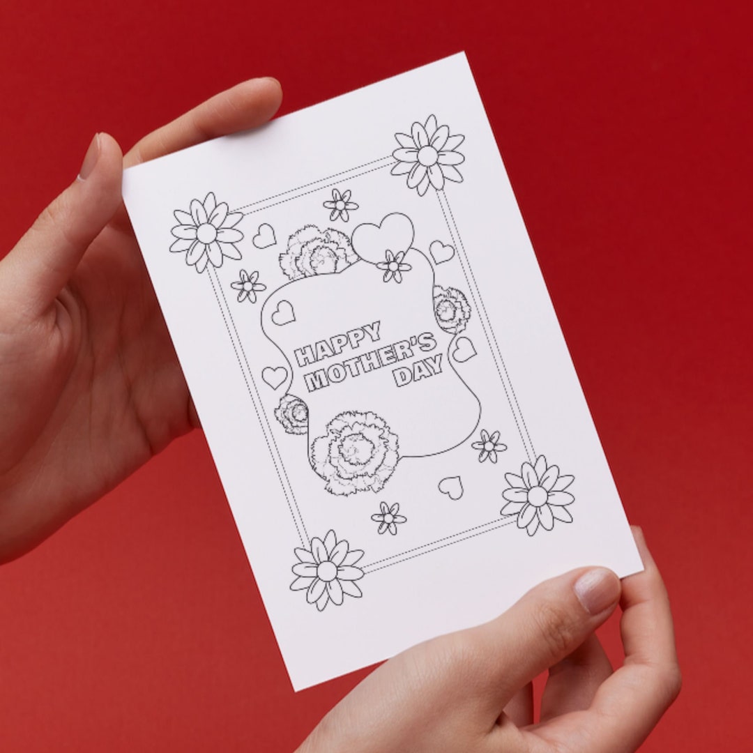 Floral Mother's Day Coloring Card – Kid's Printable Gift (digital ...