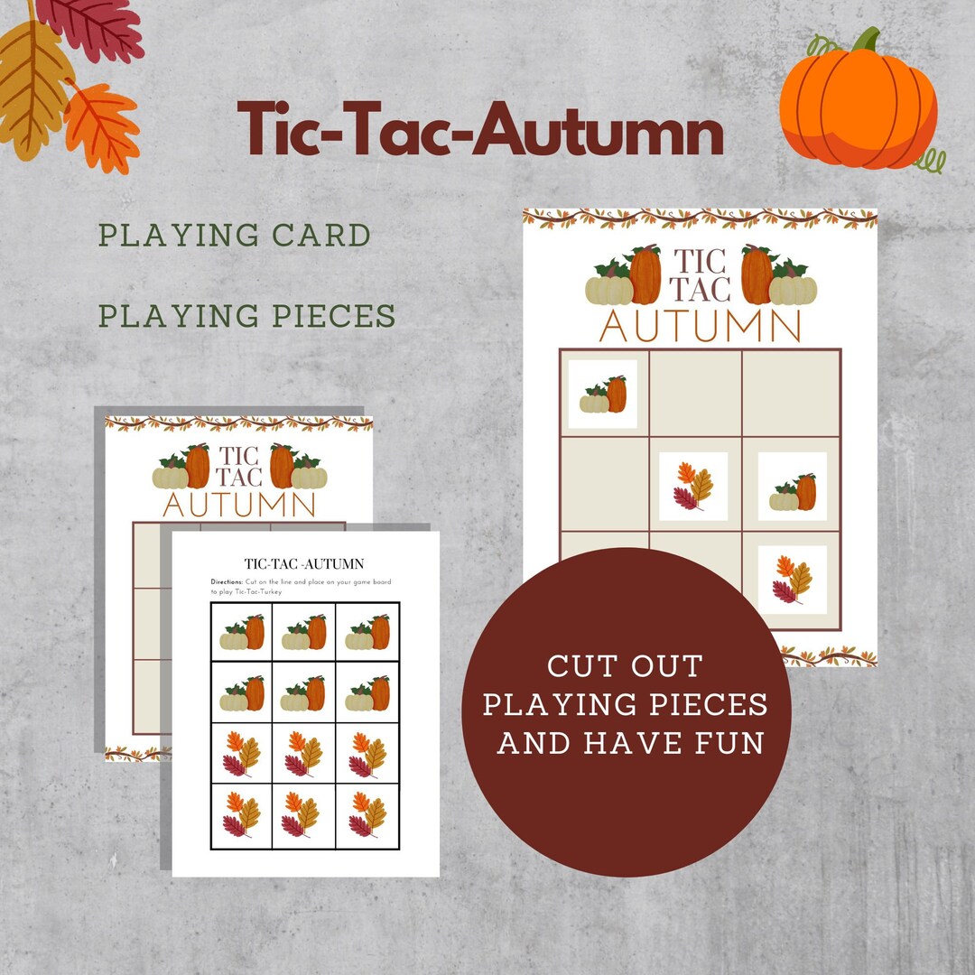 Juego imprimible de Acción de Gracias Tic Tac Autumn (PDF) - Etsy España