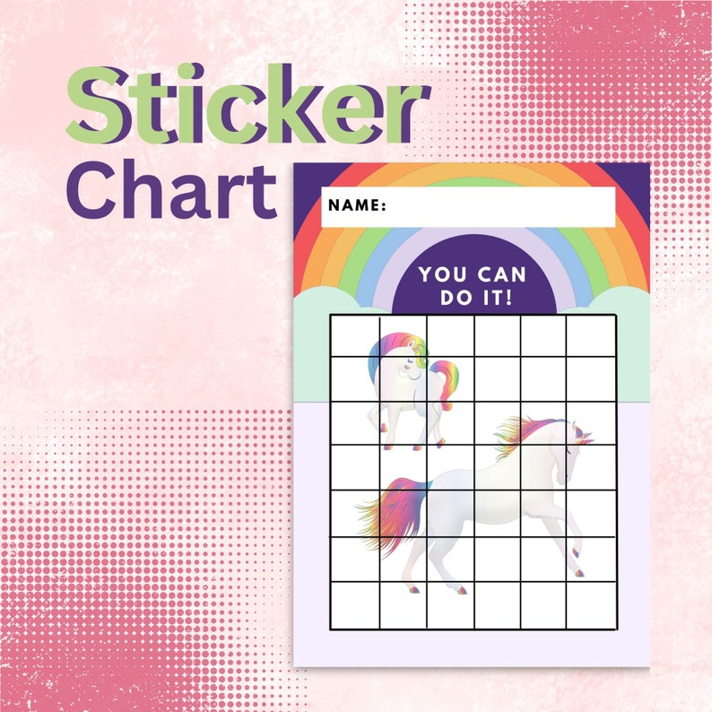 Editable Rainbow Unicorn Sticker Chart - 4x6 Inches | Instant Digital ...