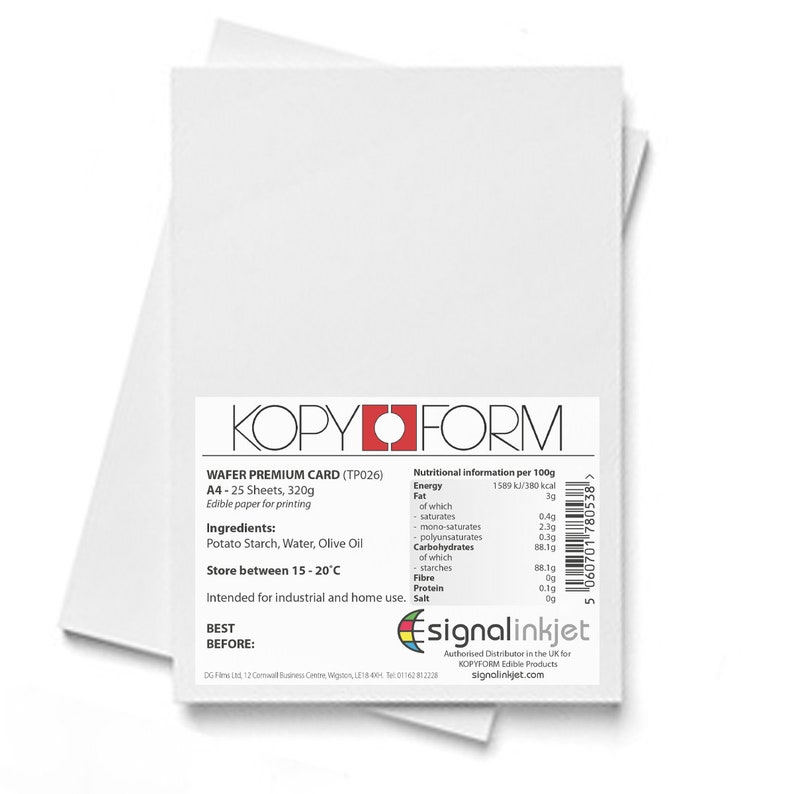 A4 Edible Wafer Card for Printing Cake Toppers - KOPYFORM - 50 or 100 ...