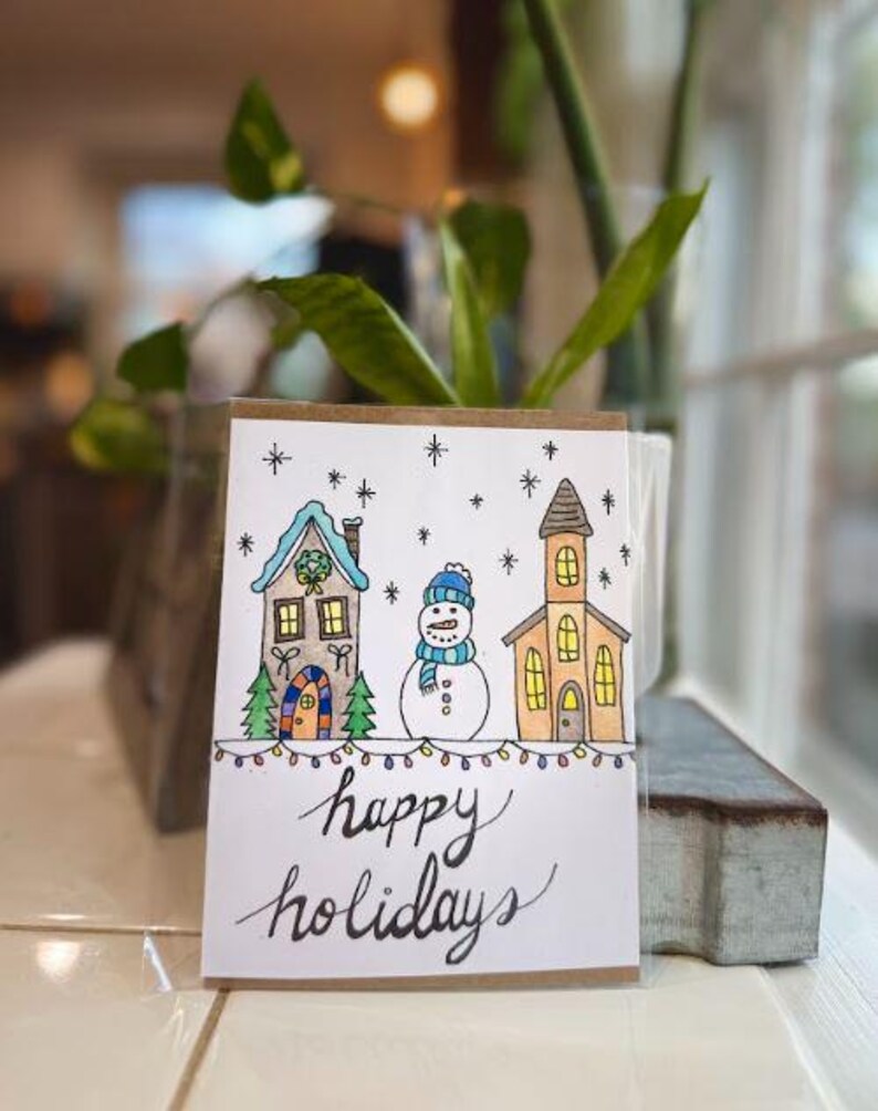 Happy Holidays Winter Watercolor Greeting Card (blank Inside; Includes ...
