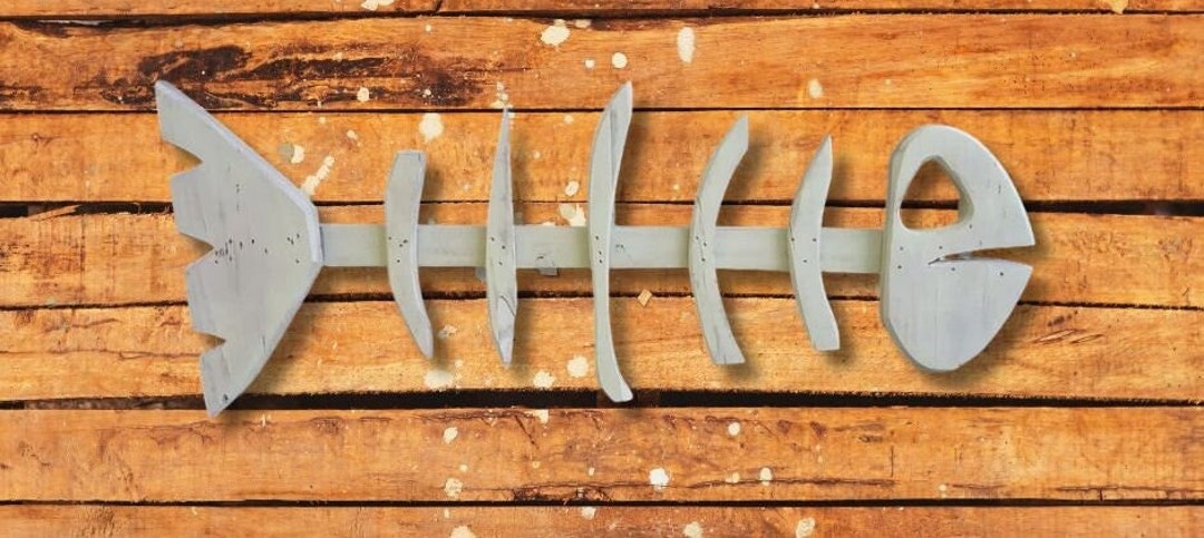 Fish Bone Sign Fish Art Wooden Fish Beach Decor Indoor Patio Outdoor ...