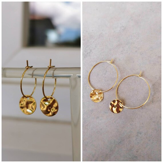 Créoles avec pastilles martelées plaqué or taille au choix | Etsy France