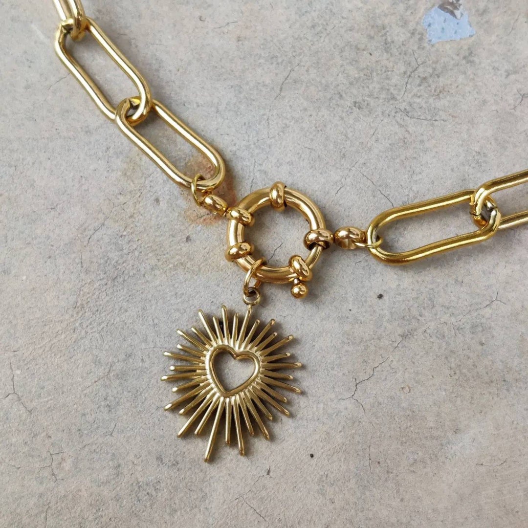 Sunny Heart Medal Buoy Clasp Necklace - Etsy