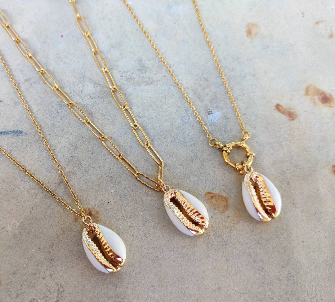 Collier cauri doré avec chaîne au choix - Etsy France