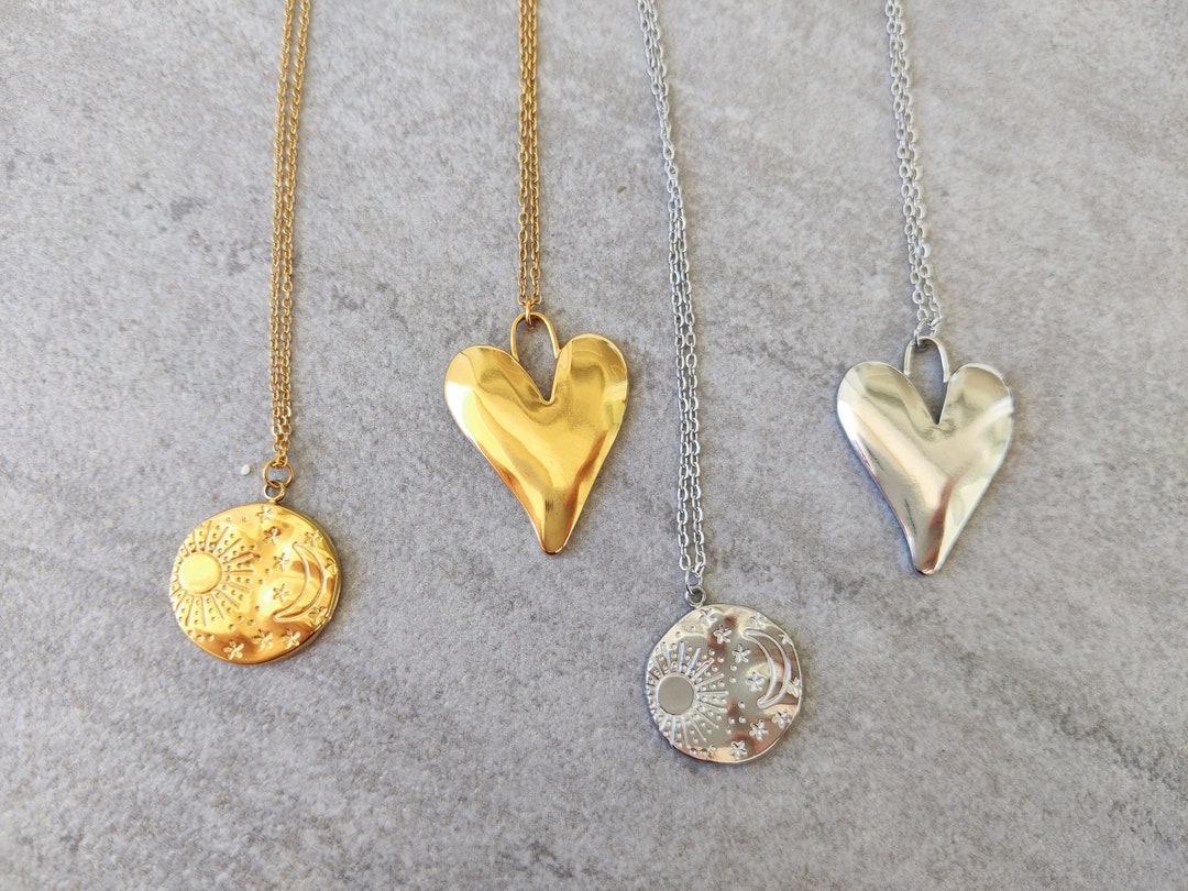 Galaxy or Elongated Heart Medal Necklace - Etsy