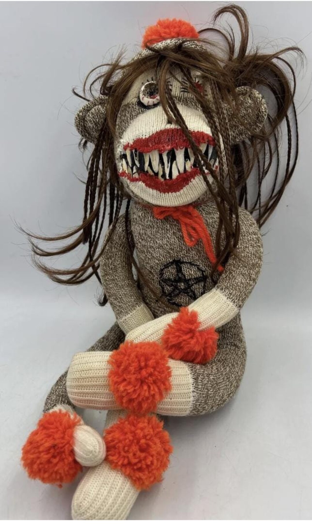 OOAK Custom Zombie CREEPY Sock Monkey Plush 20” Stuffed Scary Toy Doll ...